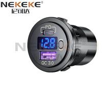 China Waterproof QC3.0 Type C Dual USB Car Charger Socket with ON/OFF Switch - 20W PD3.0 Output for 12V-24V Vehicles for sale