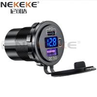 China Waterproof QC3.0 Type C Dual USB Car Charger Socket with ON/OFF Switch - 20W PD3.0 Output for 12V-24V Vehicles for sale