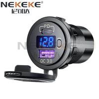 China Waterproof QC3.0 Type C Dual USB Car Charger Socket with ON/OFF Switch - 20W PD3.0 Output for 12V-24V Vehicles for sale