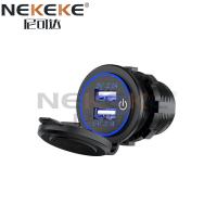 China Dual USB Marine Power Socket 4.2A 12-24V Waterproof Boat Outlet with Blue LED Indicator 5.4x3.7cm for sale