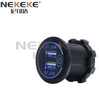 China Dual USB Marine Power Socket 4.2A 12-24V Waterproof Boat Outlet with Blue LED Indicator 5.4x3.7cm for sale