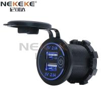 China Dual USB Marine Power Socket 4.2A 12-24V Waterproof Boat Outlet with Blue LED Indicator 5.4x3.7cm for sale