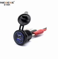 China Dual USB Marine Power Socket 4.2A 12-24V Waterproof Boat Outlet with Blue LED Indicator 5.4x3.7cm for sale