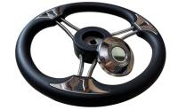 China 304 Stainless Steel 3 Spoke Marine Steering Wheel with Black PU Grip for 3/4-inch Shaft - SW-031 for sale