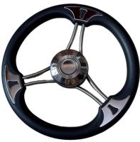 China 304 Stainless Steel 3 Spoke Marine Steering Wheel with Black PU Grip for 3/4-inch Shaft - SW-031 for sale