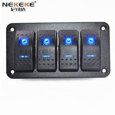 China 4 Gang Marine Switch Panel 12V 24V IP65 Waterproof 20A Rocker Switch 5.00'' x 2.68'' Aluminum for sale