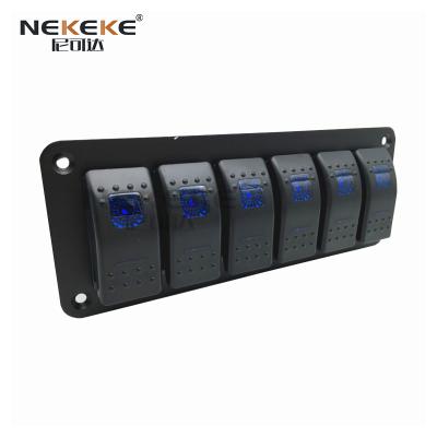 China 6-Gang Marine Switch Panel 12V 24V Waterproof IP66 Rocker Electrical Control 20A Max Current for sale