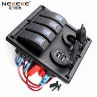 China 4 Gang Waterproof Rocker Switch Panel with Dual USB 3.1A Ports for 12V/24V Marine and Automotive Use for sale