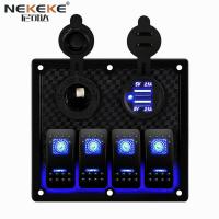 China 4 Gang Waterproof Rocker Switch Panel with Dual USB 3.1A Ports for 12V/24V Marine and Automotive Use for sale
