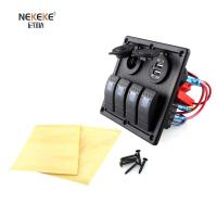 China 4 Gang Waterproof Rocker Switch Panel with Dual USB 3.1A Ports for 12V/24V Marine and Automotive Use for sale