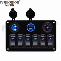 China IP65 Waterproof Marine Switch Panel 12V 24V with Dual USB Charger and Color Voltmeter - 6 Rocker Switches 20A Rating for sale