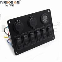 China IP65 Waterproof Marine Switch Panel 12V 24V with Dual USB Charger and Color Voltmeter - 6 Rocker Switches 20A Rating for sale