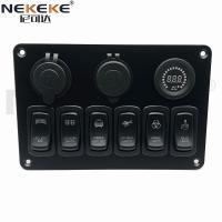 China IP65 Waterproof Marine Switch Panel 12V 24V with Dual USB Charger and Color Voltmeter - 6 Rocker Switches 20A Rating for sale