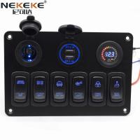 China IP65 Waterproof Marine Switch Panel 12V 24V with Dual USB Charger and Color Voltmeter - 6 Rocker Switches 20A Rating for sale