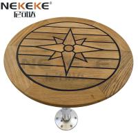 China Round Teak Boat Table Top 500mm 650mm 795mm with Black Deck Caulking and Star Inlay for sale