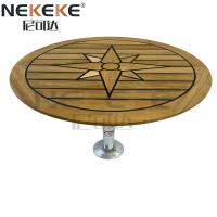 China Round Teak Boat Table Top 500mm 650mm 795mm with Black Deck Caulking and Star Inlay for sale