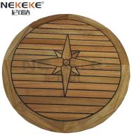 China Round Teak Boat Table Top 500mm 650mm 795mm with Black Deck Caulking and Star Inlay for sale