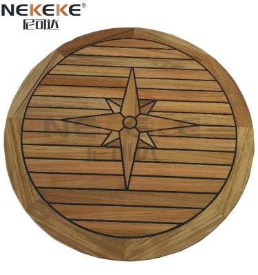 China Round Teak Boat Table Top 500mm 650mm 795mm with Black Deck Caulking and Star Inlay for sale