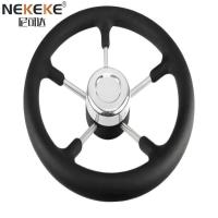 China 12.6 Inch 304 Stainless Steel Yacht Steering Wheel with PU Foam Grip and 25 Degree Dish Angle for sale