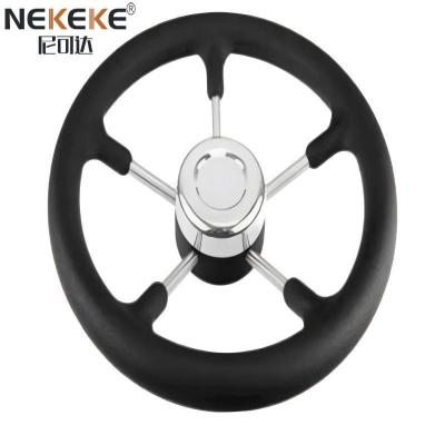 China 12.6 Inch 304 Stainless Steel Yacht Steering Wheel with PU Foam Grip and 25 Degree Dish Angle for sale