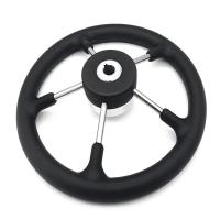 China 12.6 Inch 304 Stainless Steel Yacht Steering Wheel with PU Foam Grip and 25 Degree Dish Angle for sale