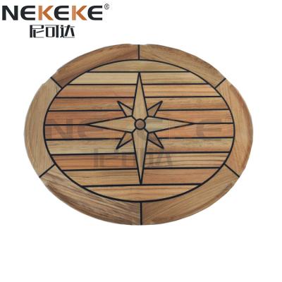 China 16mm Thickness Oval Marine Teak Table Top 440x580mm with Compass Rose Design for Boat Yacht RV for sale