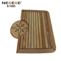 China Barrel Folding Teak Table Top with Star Inlay - 22mm Thickness, 470/960 x 650mm Size for Boats and Yachts for sale