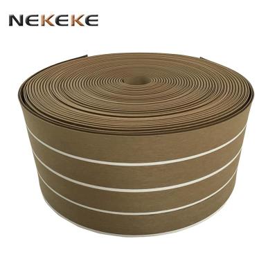 China Customized Slip Resistant PVC Deck Flooring 5mm Thick Teak Color with White Strip for Yachts and Marine Applications for sale