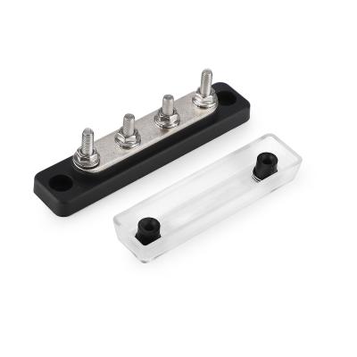 China 4-Way 100A Black Bus Bar Power Distribution Block with Nickel-Plated Copper for RV Marine Solar Systems for sale