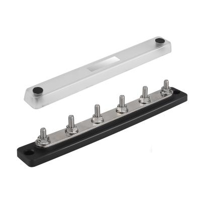 China 48V DC 150A 6-Way Nickel-Plated Copper Marine Bus Bar with Flame Retardant ABS Base for sale