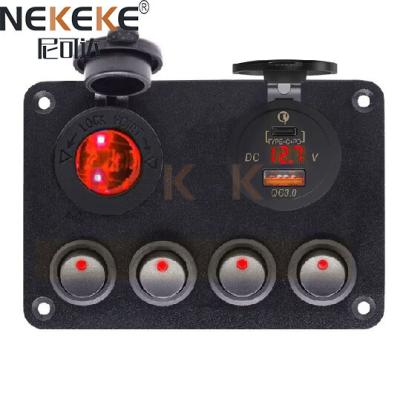 China IP65 Waterproof Aluminum Marine Switch Panel with QC3.0+USB-C Port for Boats and Trucks for sale