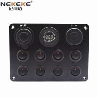 China Marine Switch Panel 8 Gang IP65 Waterproof with Dual USB Charger and Voltmeter Aluminum Construction for sale