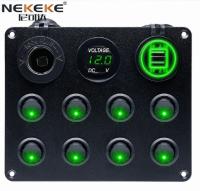 China Marine Switch Panel 8 Gang IP65 Waterproof with Dual USB Charger and Voltmeter Aluminum Construction for sale