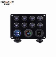 China Marine Switch Panel 8 Gang IP65 Waterproof with Dual USB Charger and Voltmeter Aluminum Construction for sale