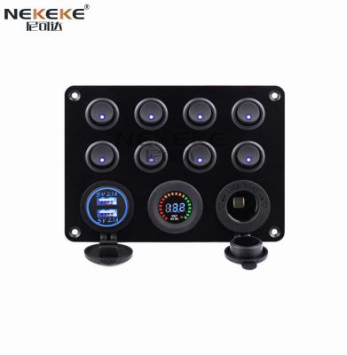 China Marine Switch Panel 8 Gang IP65 Waterproof with Dual USB Charger and Voltmeter Aluminum Construction for sale