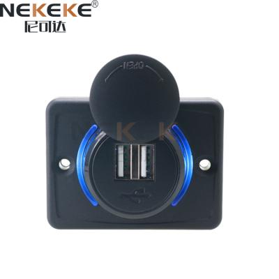 China Waterproof 12V-24V Marine Power Socket Dual USB Fast Charger with LED for Cars and Boats for sale