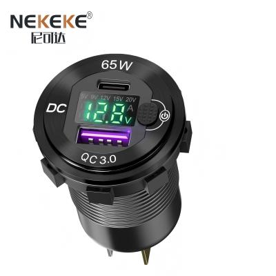China 65W Usb Charger Socket With Digital Voltmeter And Ammeter For Marine And Vehicle 12V 24V Dc Input for sale