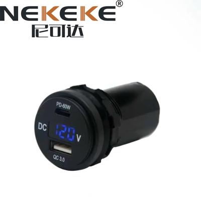 China 60W PD Type C QC3.0 USB Car Charger Socket With Voltmeter 12V 24V For Marine Vehicle for sale