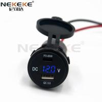 China 60W PD Type C QC3.0 USB Car Charger Socket With Voltmeter 12V 24V For Marine Vehicle for sale