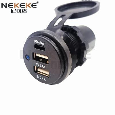 China 60W PD Type C 3 Port Fast Car Charger Socket With Dual 2.4A USB Ports 12V 24V Marine And Vehicle Use for sale