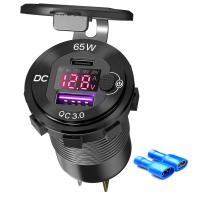 China 65W Usb Charger Socket With Digital Voltmeter And Ammeter For Marine And Vehicle 12V 24V Dc Input for sale