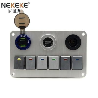 China 6 Gang Marine Switch Panel With Dual QC3.0 USB Charger And Aluminum Alloy Housing For Boats And RVs for sale