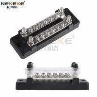 China 6-Position Double Row Solid Bus Bar With PC Cover - Nickel-plated Copper (RV/Marine/Auto) 100A-150A Capacity for sale