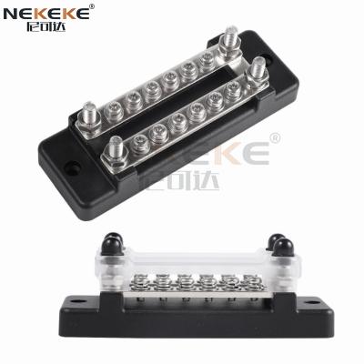 China 6-Position Double Row Solid Bus Bar With PC Cover - Nickel-plated Copper (RV/Marine/Auto) 100A-150A Capacity for sale