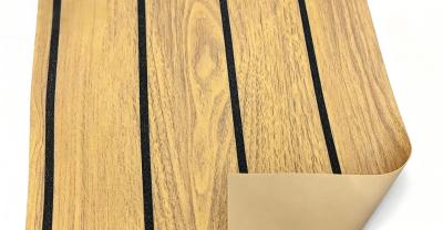 China Self Adhesive PVC Marine Non Slip Mat Teak Wood Grain Boat Deck Pad UV Resistant Anti Skid Self Adhesive Flooring For Inflatable Boats Yachts for sale
