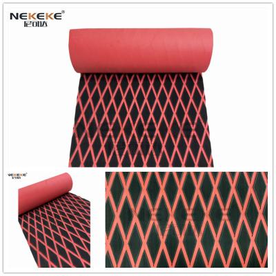 China Self Adhesive EVA Deck Sheet Black Red Embossed Diamond Anti Slip Waterproof Foam Mat for sale