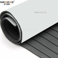 China Self Adhesive Straight Groove EVA Boat Deck Mat Dark Grey Black Stripe Waterproof Anti Slip Marine Flooring for sale