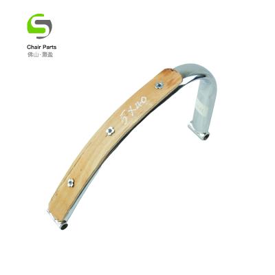 China Luxury Industrial Office Chair Armrest Parts Curved Stainless Steel Armrest With Wood Pad for sale