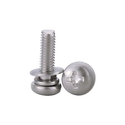 China Pan head cross slot attached washers combination screws for sale