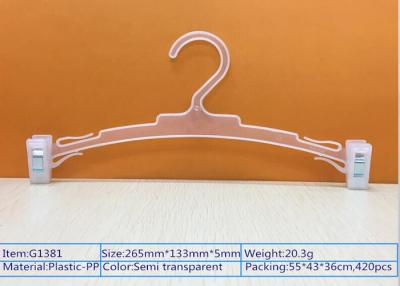 China Transparency Plastic Clothes Hangers With Two Clips , Retail Clothes Hangers for sale